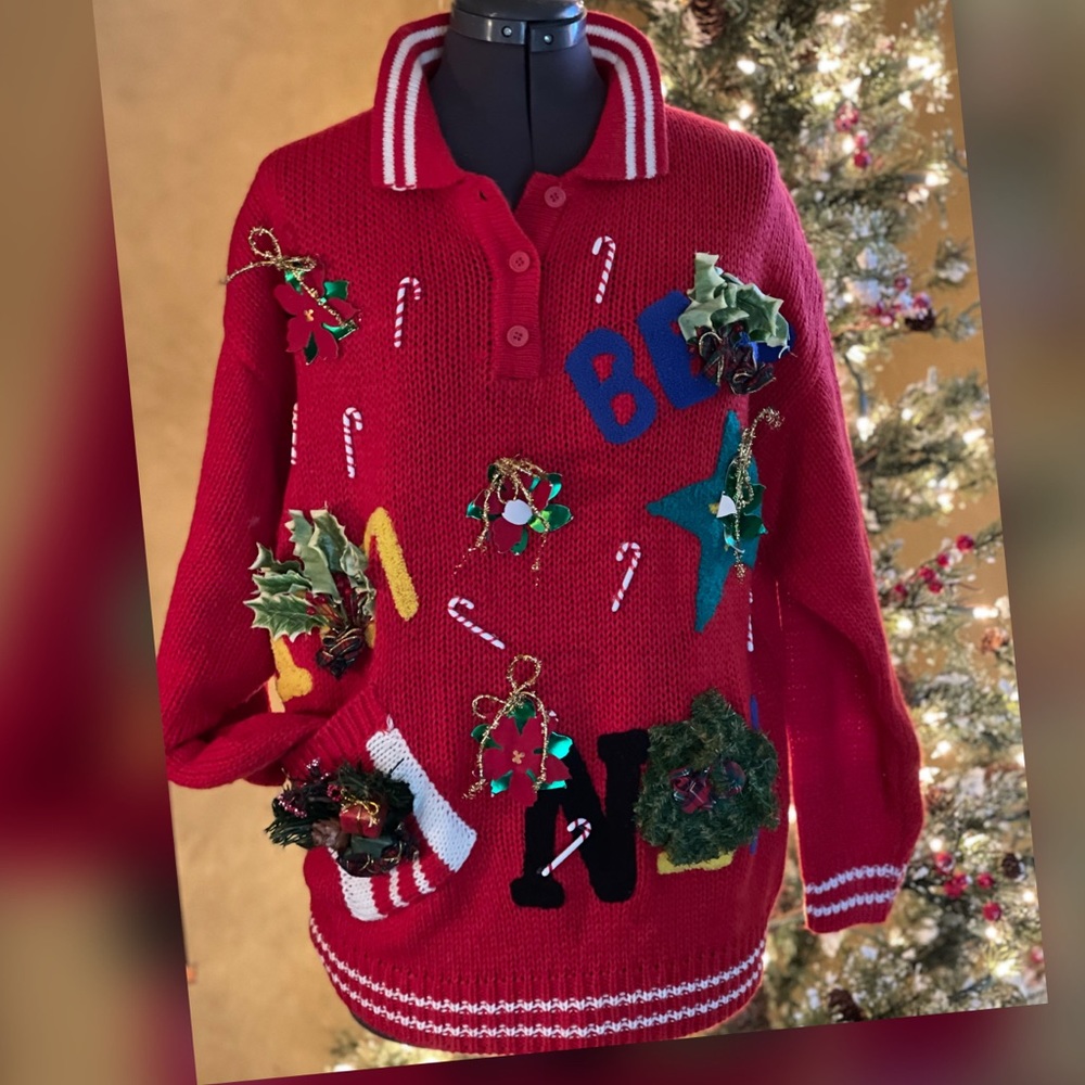 Vintage Ugly & Embellished Holiday Sweater - Xl - Gem